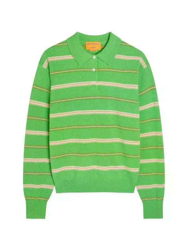 Guest In Residence Collegiate Striped Cashmere Polo Jumper - Green