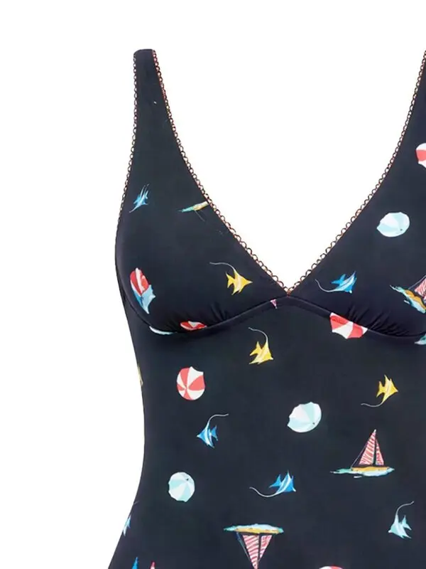 Seafolly Geometric-print Scalloped Swimsuit