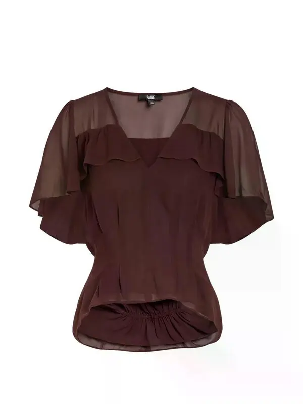 Paige Ruffled Flutter-sleeve Blouse - Brown