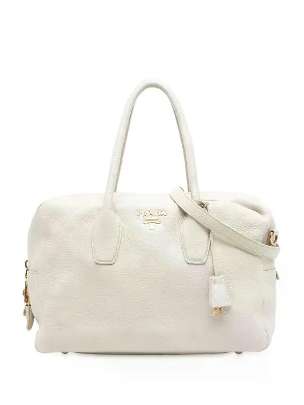 Prada 2013-2025 Vitello Daino Bauletto Bag Satchel - White
