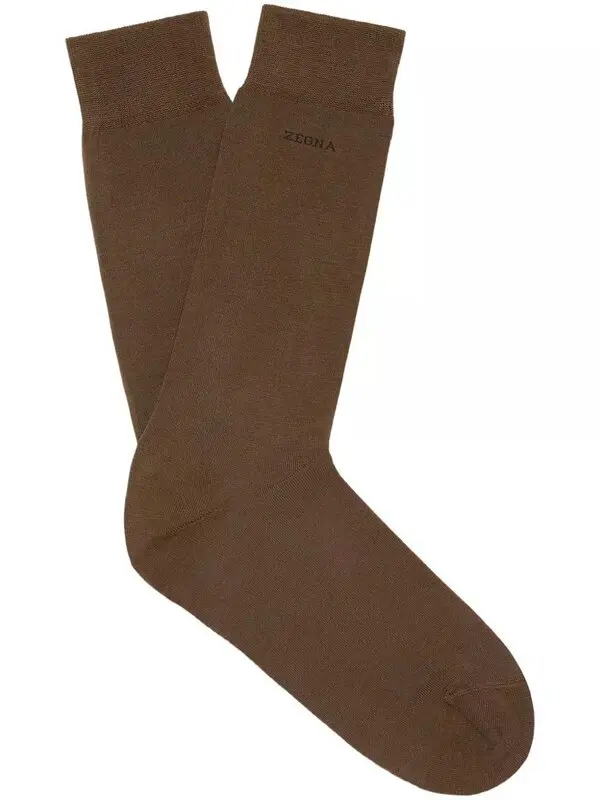 Zegna Logo-intarsia Knit Socks - Brown