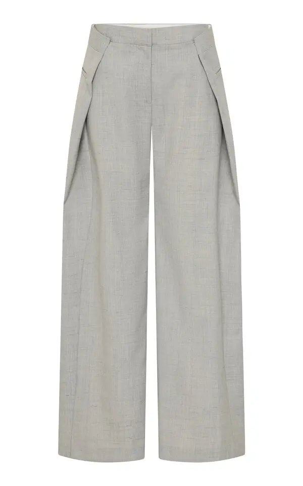 ST. AGNI Folded Wool-blend Wide-leg Pants - Grey