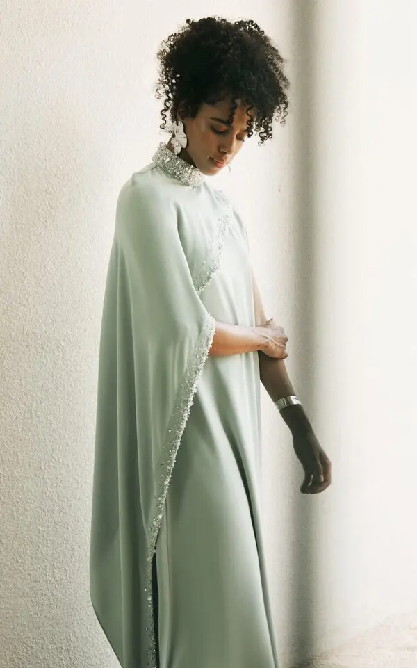 WAED ASMAR Nouran Crystal-embellished Crepe Caftan Dress - Green