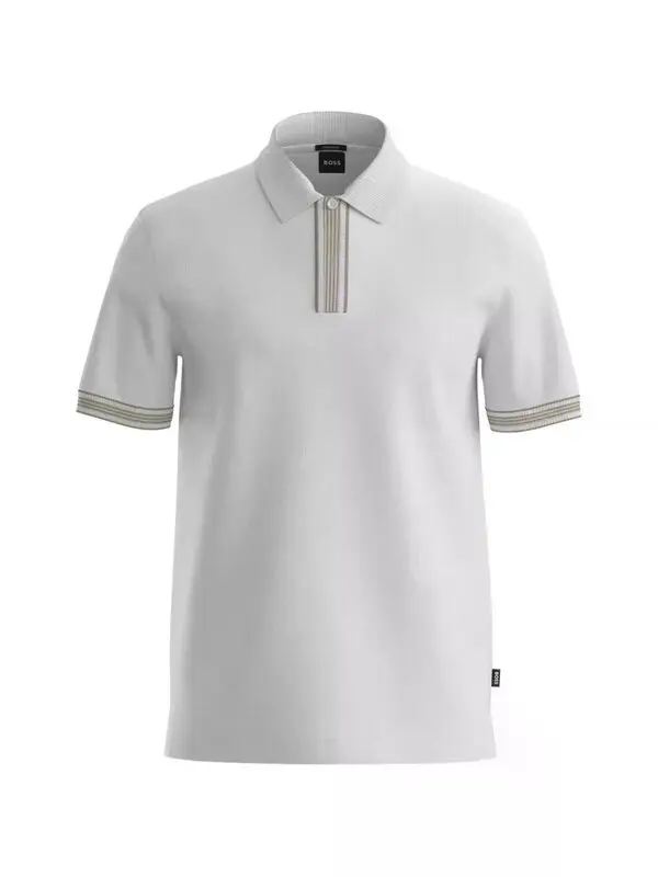 BOSS Zip-up Striped-trim Polo Shirt - White
