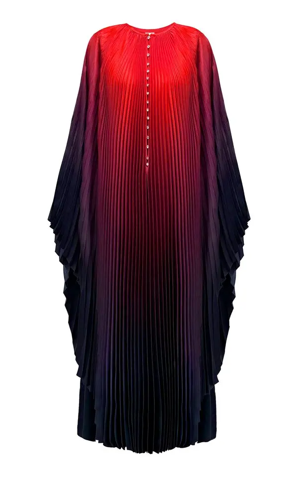 SEMSEM Ombré-printed Plissé Caftan - Red