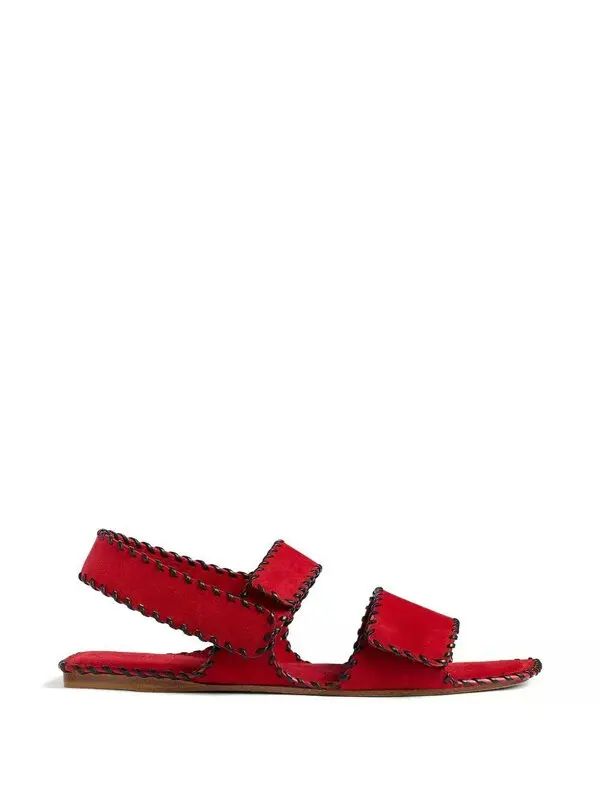 Khaite Leather Flat Sandals - Red