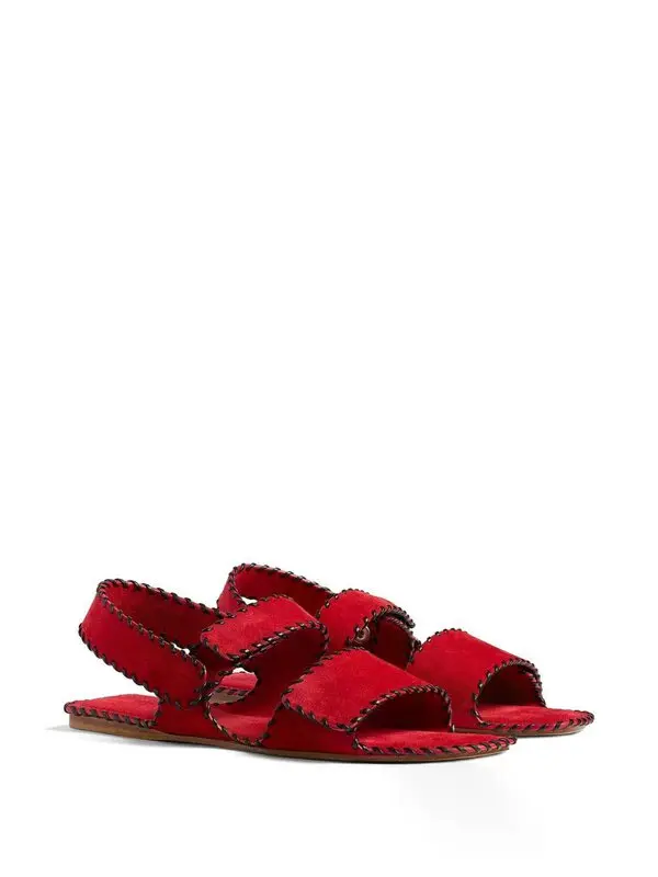 Khaite Leather Flat Sandals - Red