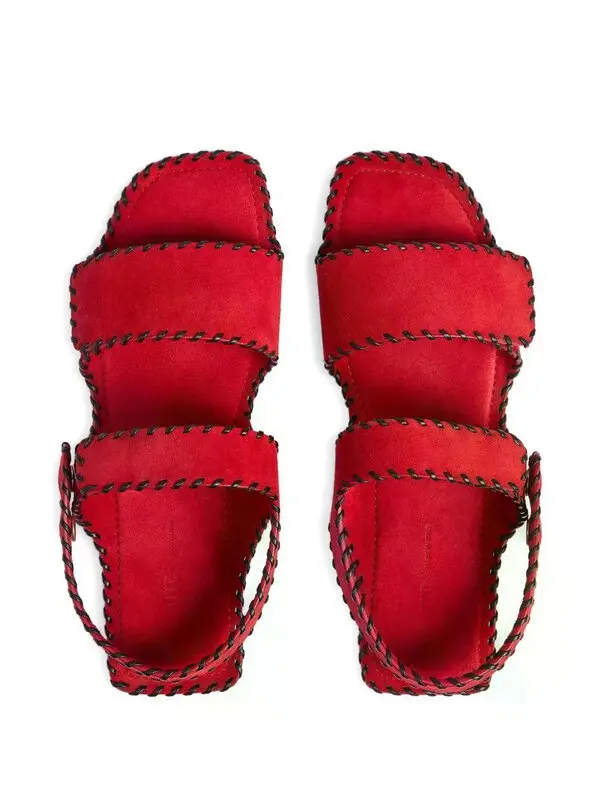 Khaite Leather Flat Sandals - Red