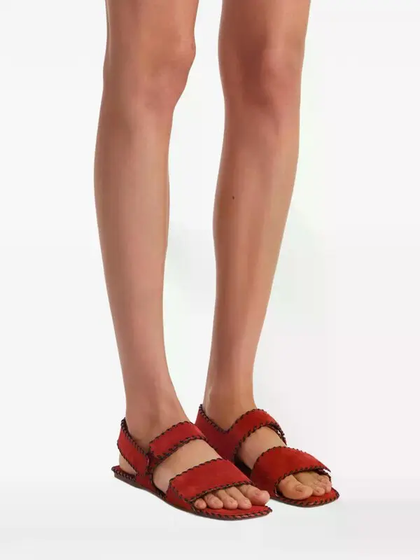 Khaite Leather Flat Sandals - Red