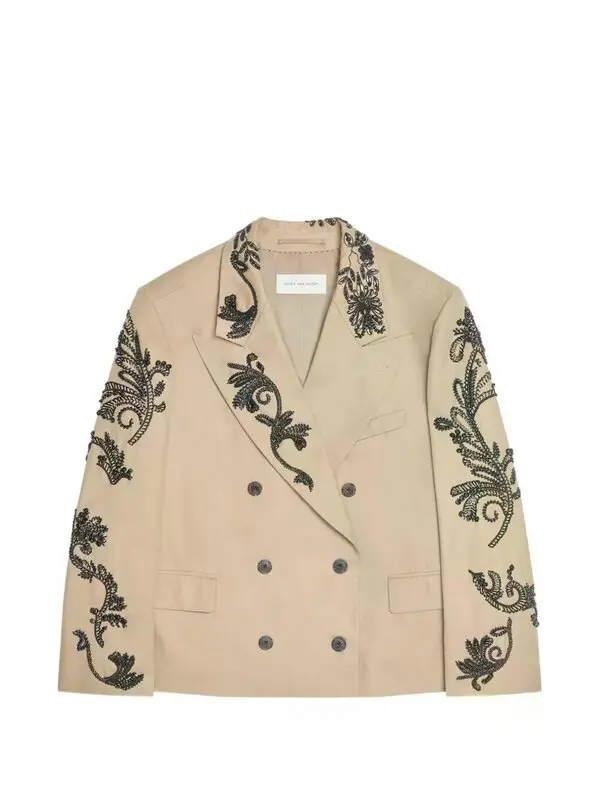 Dries Van Noten Embroidered Double-breasted Blazer - Neutrals