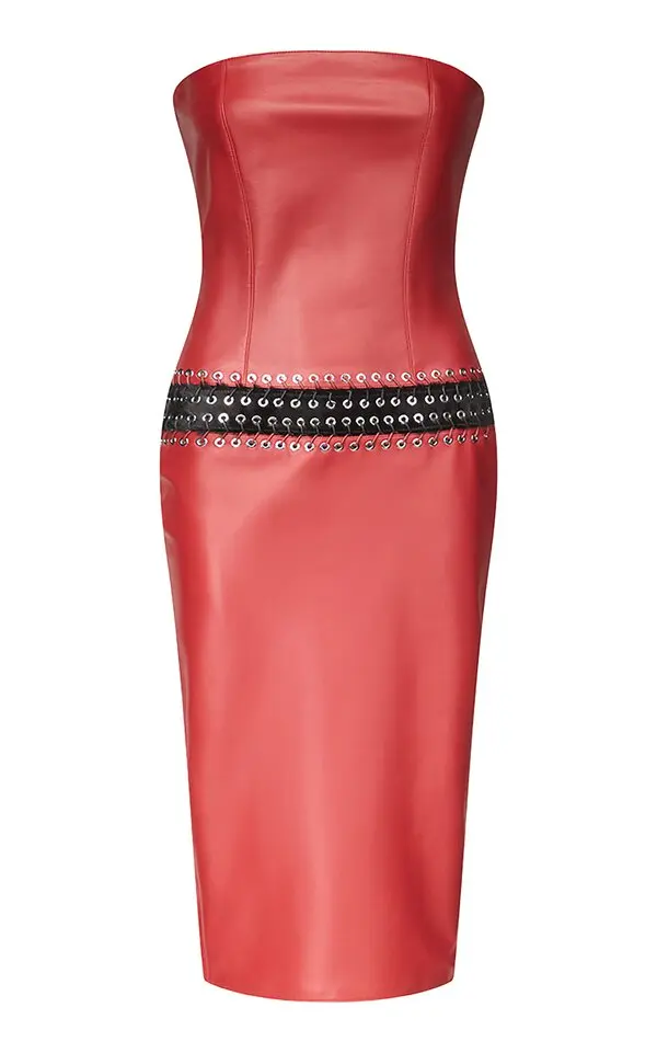 LUDOVIC DE SAINT SERNIN Caroline Leather Midi Dress - Red