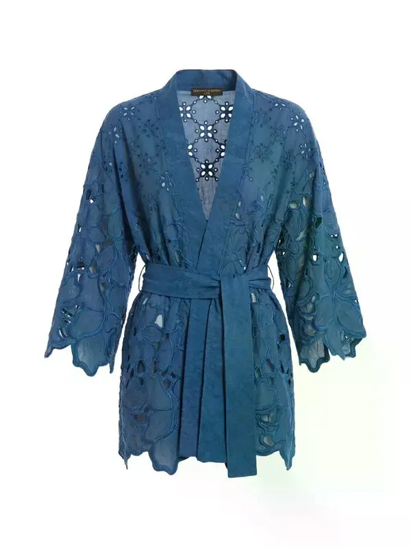 Ermanno Scervino Openwork Belted Kimono - Blue