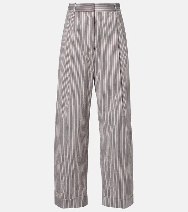 Dries Van Noten Striped Cotton And Silk Full Length Trousers