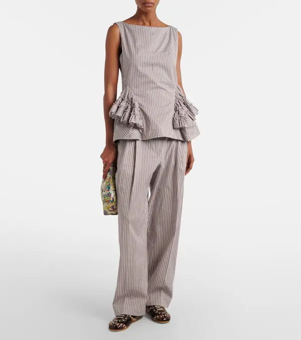 Dries Van Noten Striped Cotton And Silk Full Length Trousers
