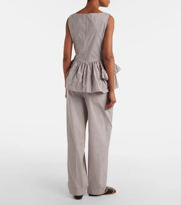 Dries Van Noten Striped Cotton And Silk Full Length Trousers