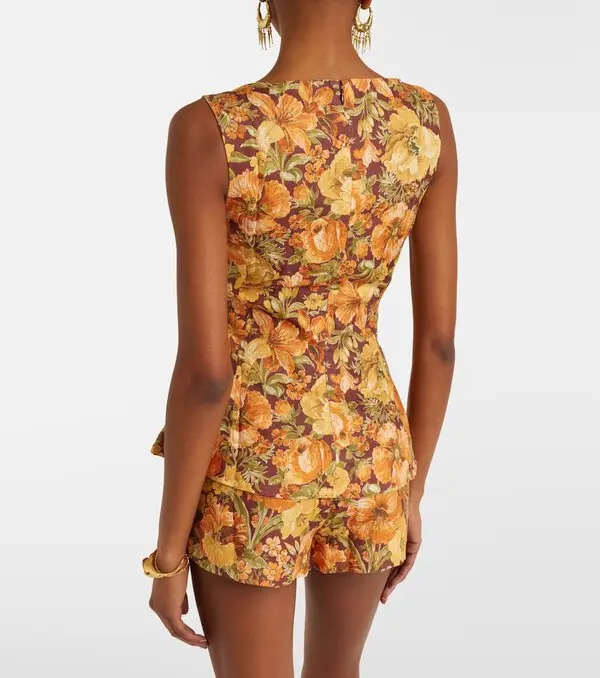 Faithfull The Brand Ana Floral Linen Top - Brown