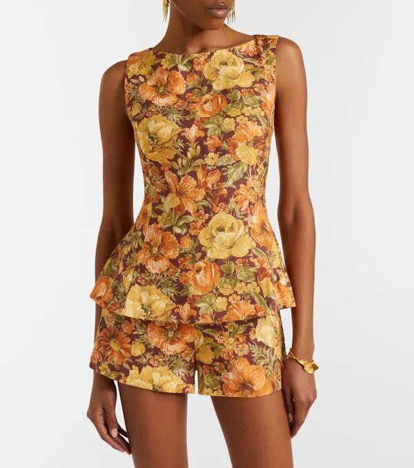 Faithfull The Brand Ana Floral Linen Top - Brown