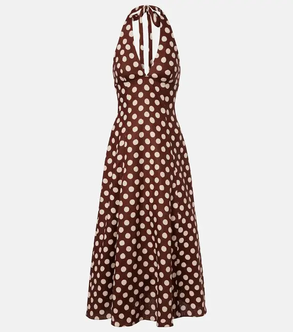 Faithfull The Brand Marais Polka-dot Linen Midi Dress