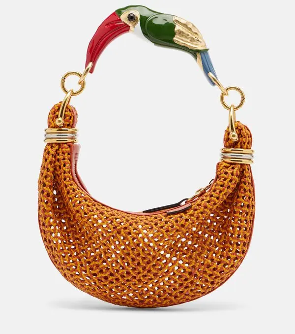 Chloé Woven Leather Shoulder Bag With Bird Handle - Orange