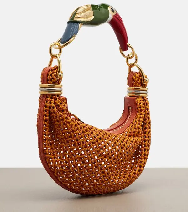 Chloé Woven Leather Shoulder Bag With Bird Handle - Orange
