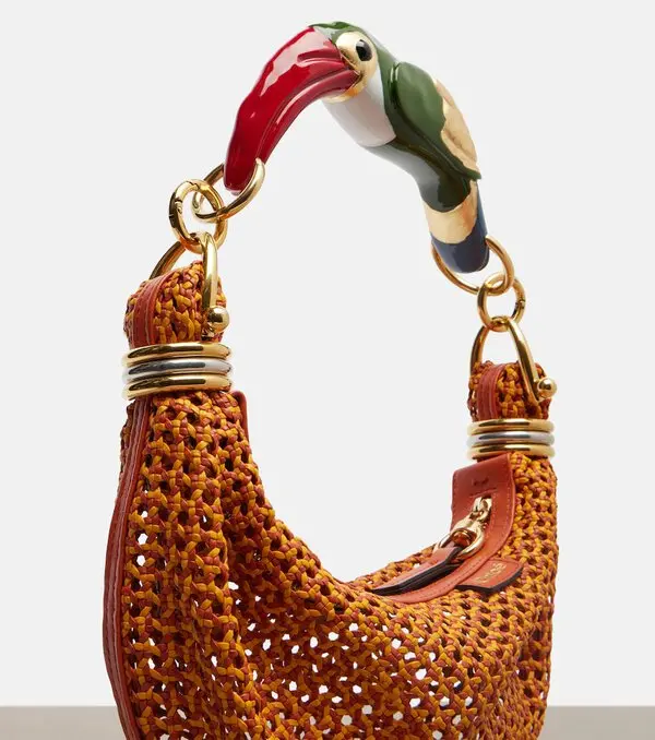 Chloé Woven Leather Shoulder Bag With Bird Handle - Orange