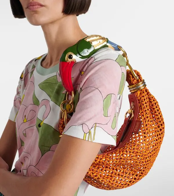 Chloé Woven Leather Shoulder Bag With Bird Handle - Orange