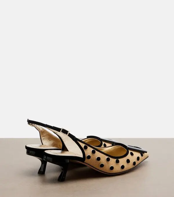ROGER VIVIER Virgule Polka-dot Canvas Slingback Pumps - Beige