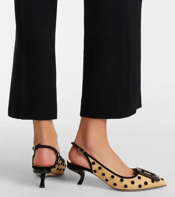 ROGER VIVIER Virgule Polka-dot Canvas Slingback Pumps - Beige