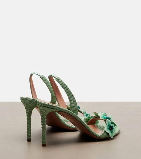 AQUAZZURA Passionflower Raffia Slingback Sandals - Green