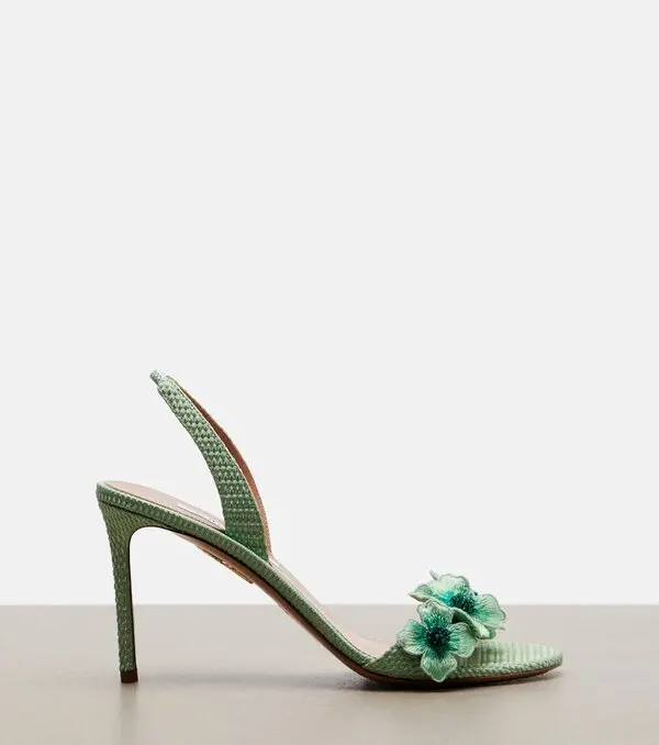 AQUAZZURA Passionflower Raffia Slingback Sandals - Green