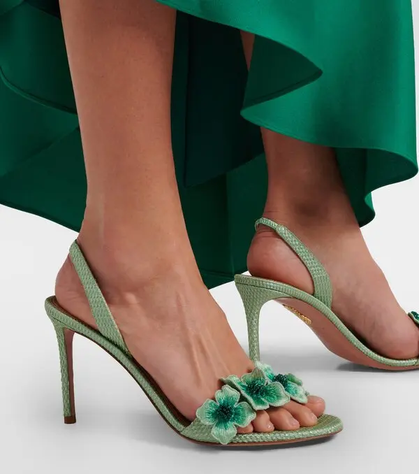 AQUAZZURA Passionflower Raffia Slingback Sandals - Green