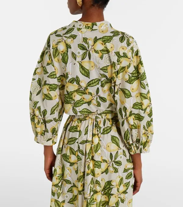 ADRIANA DEGREAS Printed Cotton-blend Crop Top