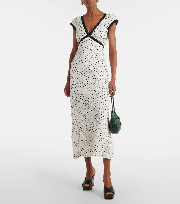Rixo Iggy Polka-dot Linen-blend Midi Dress - White