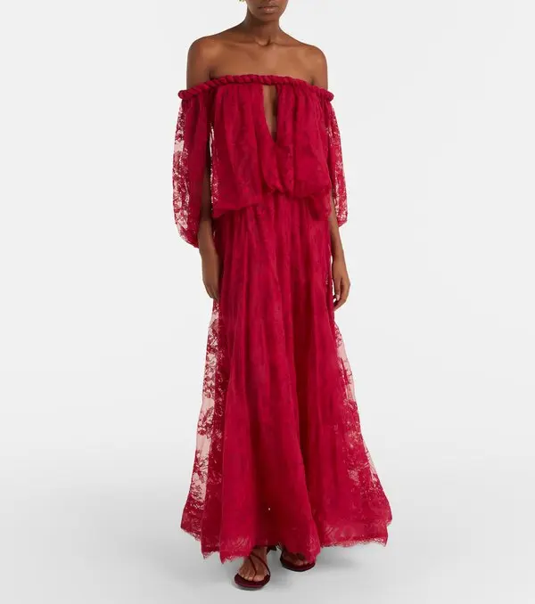 Zimmermann Luna Off-shoulder Lace Gown