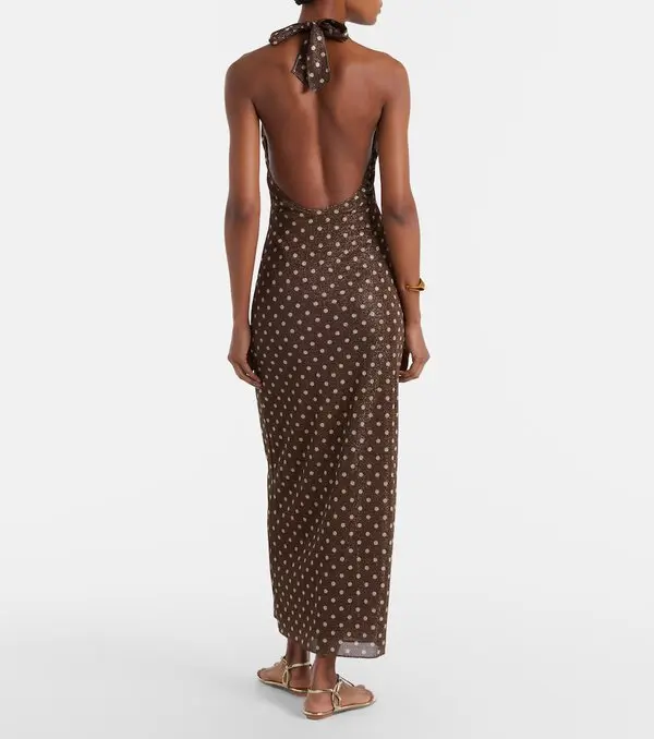 Oseree Lumiere Polka-dot Halterneck Maxi Dress
