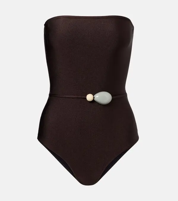 ADRIANA DEGREAS Embellished Strapless Swimsuit - Brown