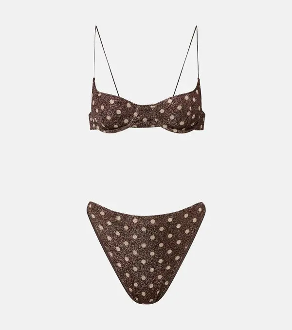 Oseree Lumiere Polka-dot Bikini - Brown