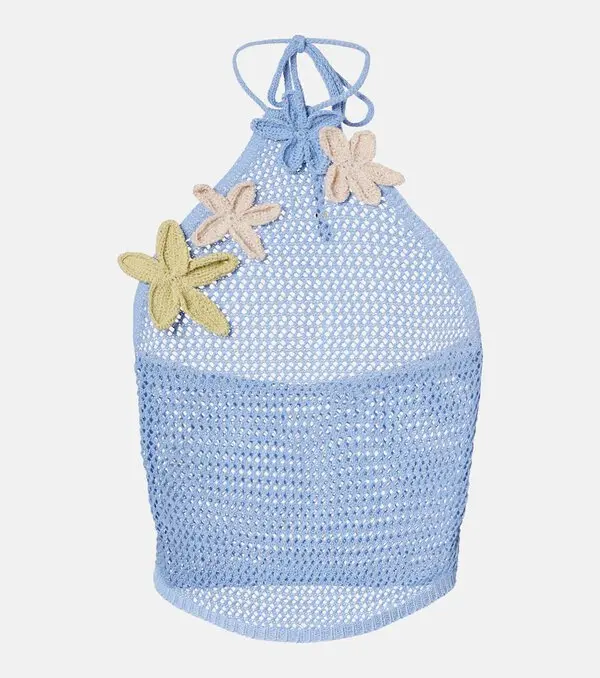 BANANHOT Cori Open-knit Lamé Crop Top - Blue