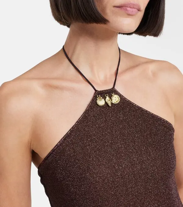 Oseree Lumiere Beaded Halterneck Top
