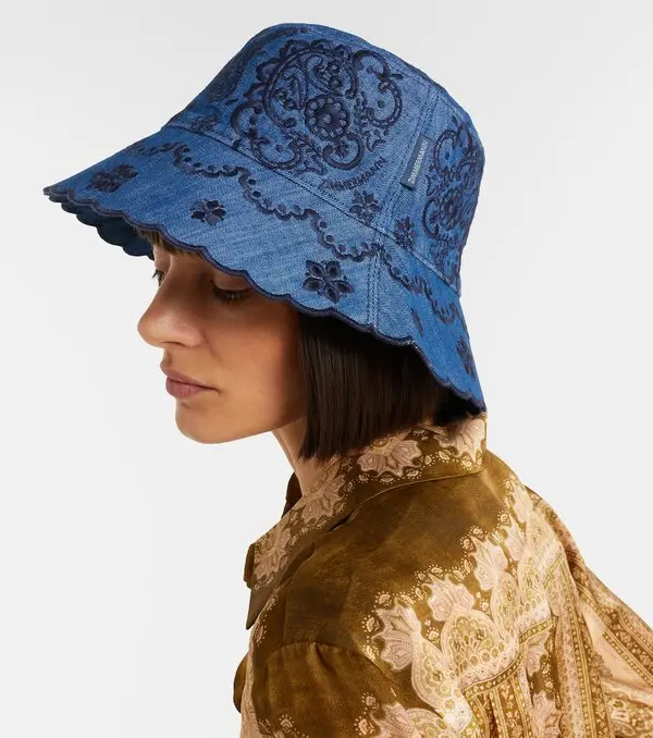 Zimmermann Embroidered Denim Bucket Hat