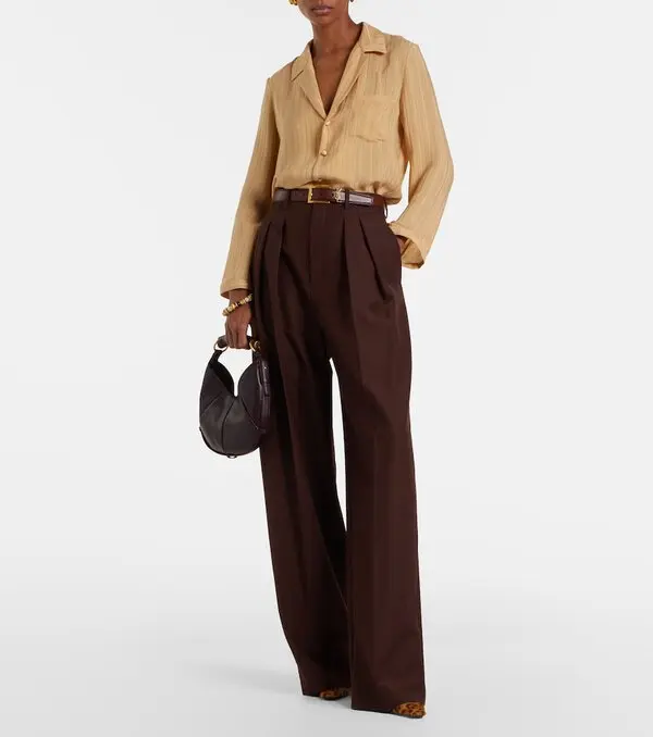 Saint Laurent Wool And Mohair Wide-leg Pants - Brown