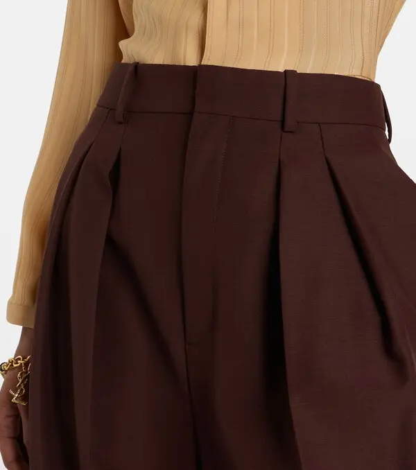 Saint Laurent Wool And Mohair Wide-leg Pants - Brown