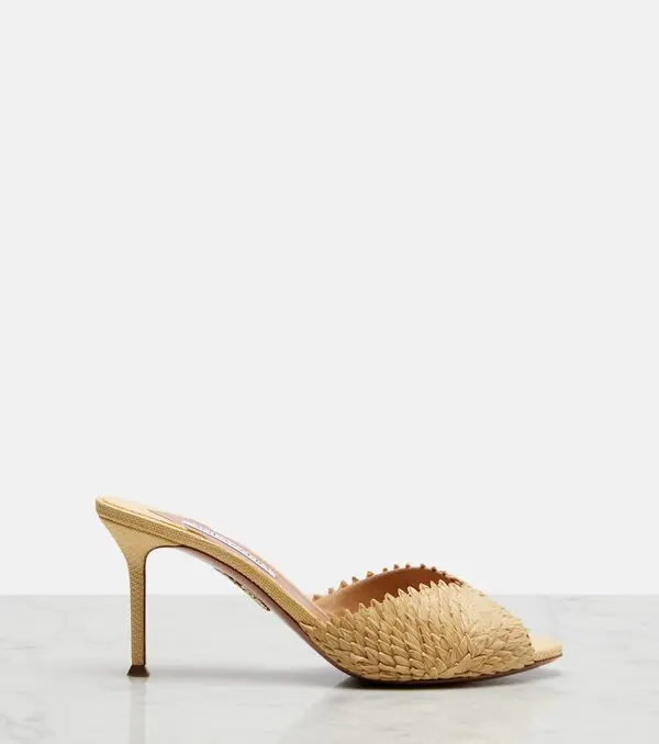 AQUAZZURA Rio Flirt Raffia Mules - Beige