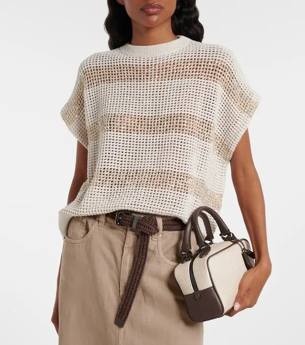 Brunello Cucinelli Open-knit Sequined Cotton Sweater