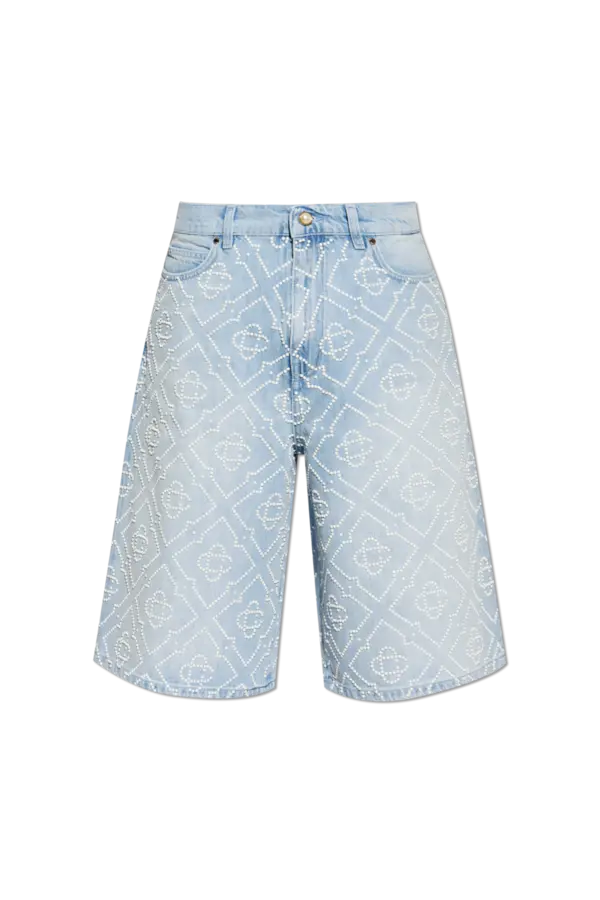 Casablanca Sequined Denim Shorts - Light Blue
