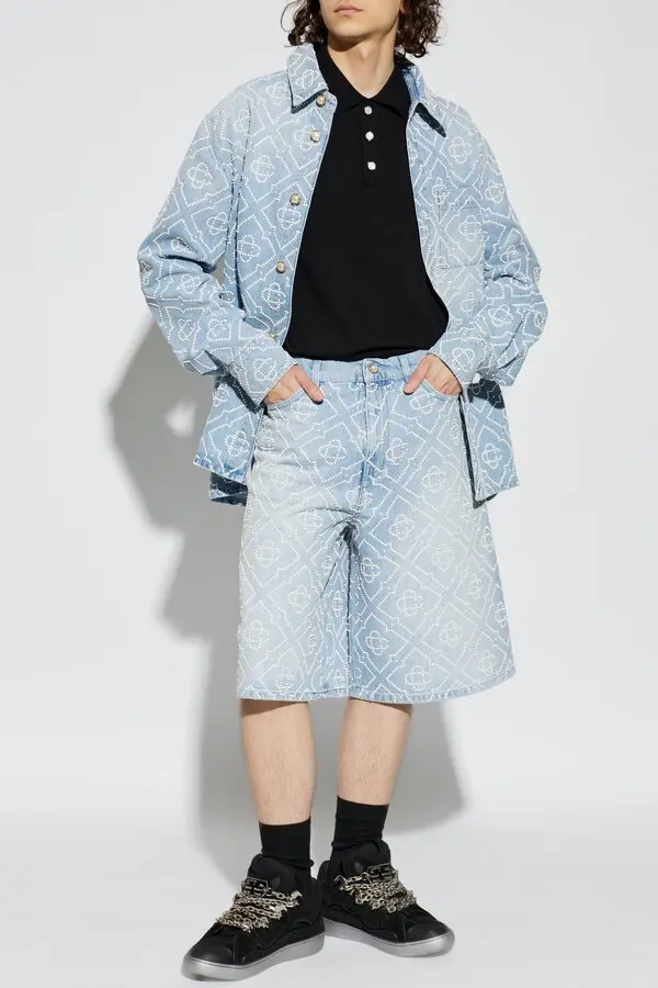 Casablanca Sequined Denim Shorts - Light Blue