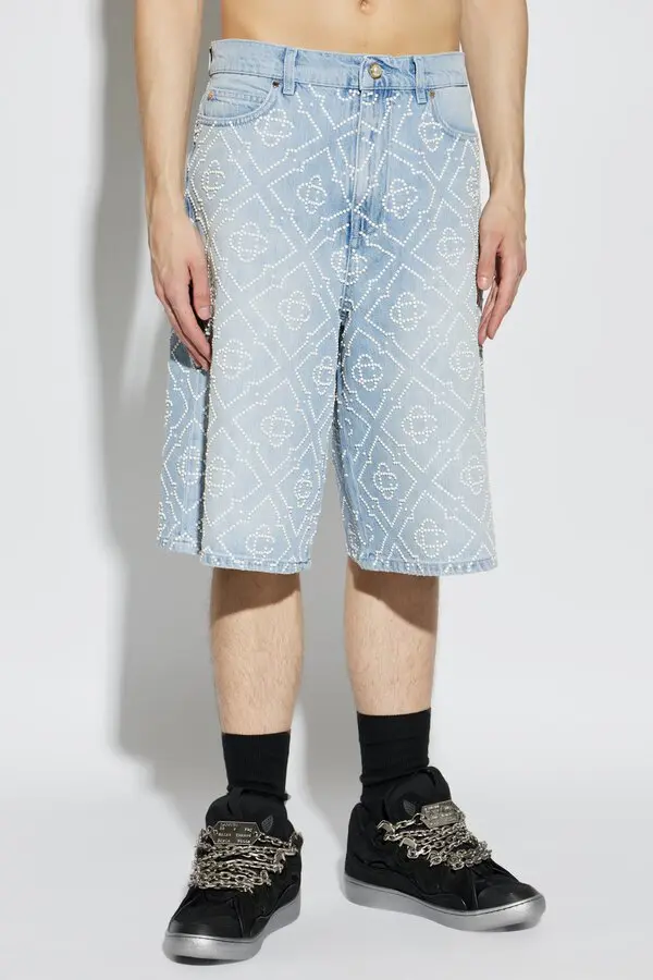 Casablanca Sequined Denim Shorts - Light Blue