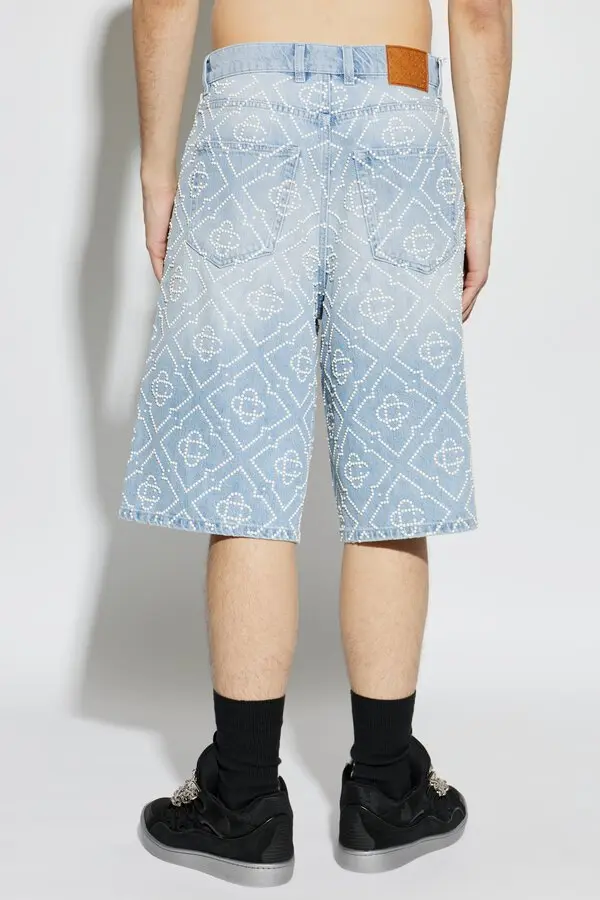 Casablanca Sequined Denim Shorts - Light Blue