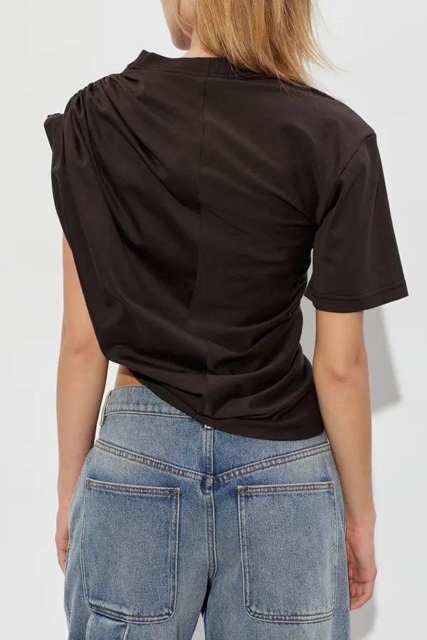 COURREGES Asymmetrical Top With Embroidered Logo - Brown