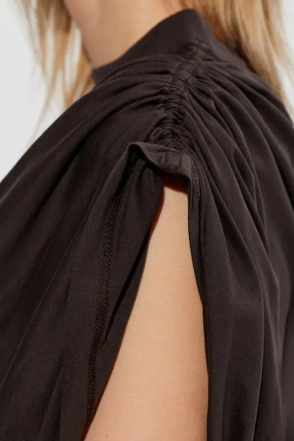 COURREGES Asymmetrical Top With Embroidered Logo - Brown